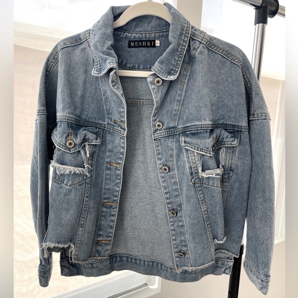Meshki | Jackets & Coats | Meshki Kaylee Distressed Denim Jacket ...